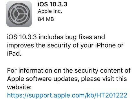 本系列最后一个版本 苹果发布iOS10.3.3系统更新